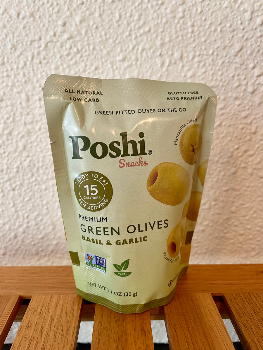 Poshi - Basil & Garlic Green Olives - 1.1 oz – HELA Provisions